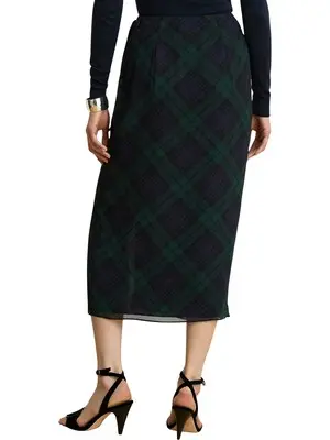 Ralph Lauren Plaid Tie-front Georgette Midi Skirt
