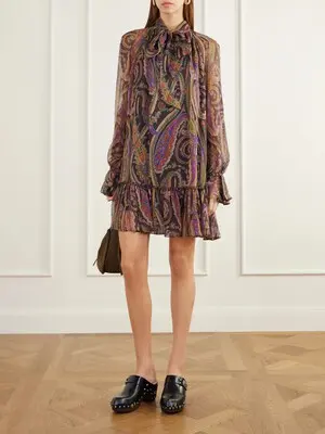 Etro Pussy-bow Gathered Paisley-print Silk-chiffon Mini Dress