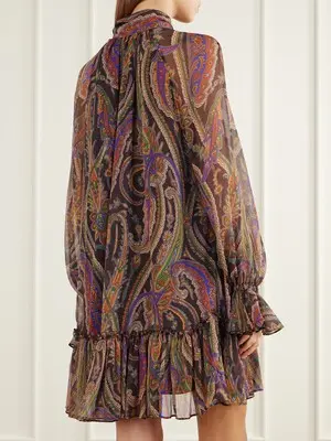 Etro Pussy-bow Gathered Paisley-print Silk-chiffon Mini Dress