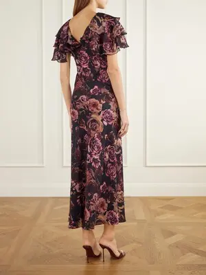 RODARTE Ruffled Cape-effect Floral-print Silk-chiffon Maxi Dress