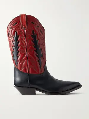 Rabanne Santiago Embroidered Two-tone Leather Knee Boots - Multi