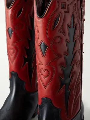 Rabanne Santiago Embroidered Two-tone Leather Knee Boots