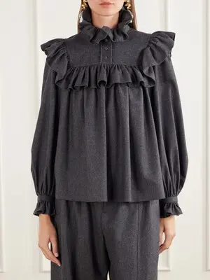 Chloé Ruffled Wool And Cashmere-blend Flannel Blouse