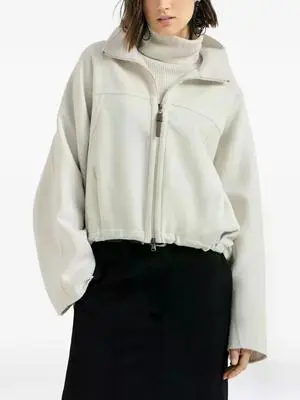Brunello Cucinelli Hand-crafted Bomber Jacket In Virgin-wool Double-cloth With Monili