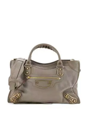 Balenciaga City Classic Metallic Edge Bag Leather Medium Satchel - Grey