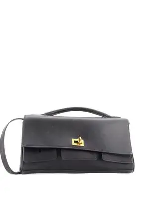 Balenciaga Bel Air Top Handle Flap Leather Shoulder Bag - Black