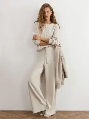 REISS Hattie Cotton-blend Wide-leg Drawstring Joggers - Neutral
