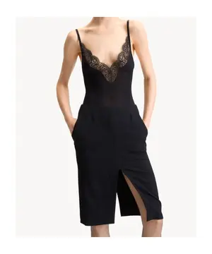 Saint Laurent Split Pencil Skirt In Chalk-stripe Wool Mélange