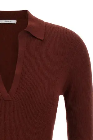 Max Mara Mxmangel Long-sleeved Ribbed Polo Jumper - No