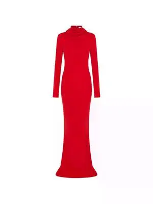 16Arlington Foyle Draped-neck Long-sleeved Bodycon Maxi Gown Dress - Red