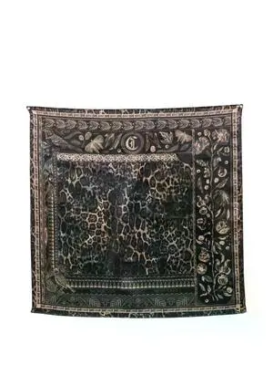 Just Cavalli Leopard-print Floral-print Scarf - Black