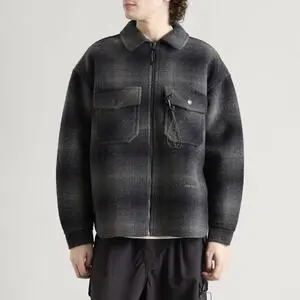 AND WANDER Wool Shaggy Check Zip Jacket