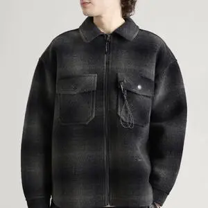 AND WANDER Wool Shaggy Check Zip Jacket