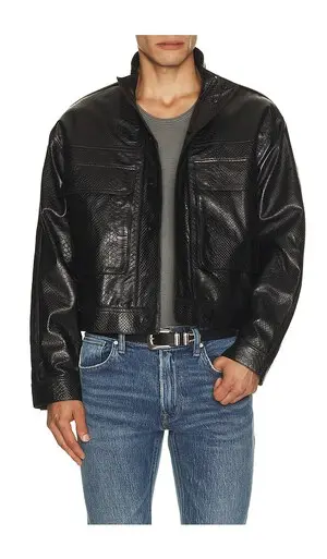Hudson Jeans Leather Jacket In Black - Black Python