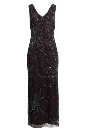 Pisarro Nights Star Burst Beaded Sleeveless Gown