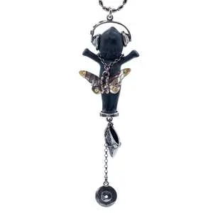 GEM KINGDOM Happy Baby Dj Party Baby Necklace Black And Silver - Black/silver