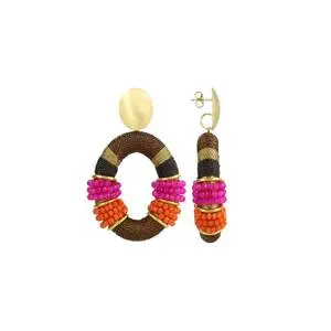 LOTT. GIOIELLI Combi Oval Deluxe Earrings L Oak Brown Elle - Pink/orange