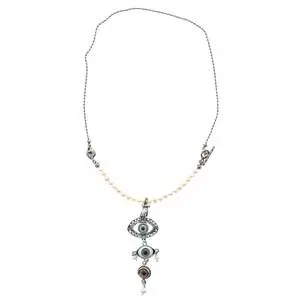 GEM KINGDOM Eye Love You Multi Eye Pearl Necklace - Silver