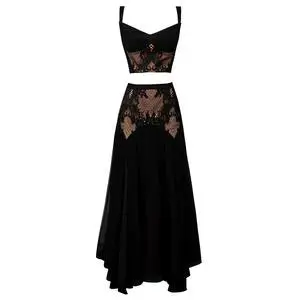 ALINA CERNATESCU Neutrals Davina Two-piece Black And Beige Silk Set With Eyelet-closure Corset Top - Beige/black