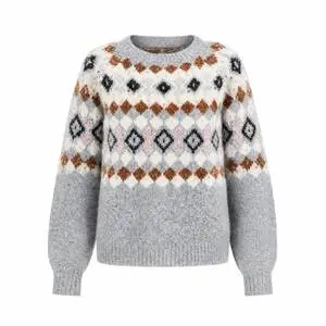 YUMI Fairisle Wool Blend Relaxed Jumper - Grey