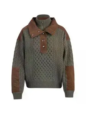 Sea Allen Cable-knit Corduroy-panelled Sweater - Green