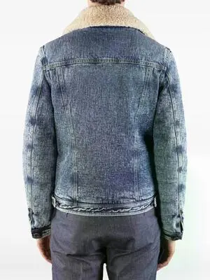 MOORER Marbled Shearling-collar Denim Jacket