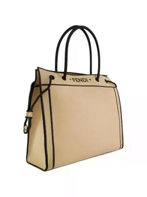 Fendi Beige Embroidered Canvas Shopper