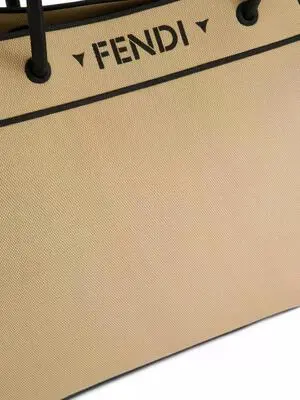 Fendi Beige Embroidered Canvas Shopper