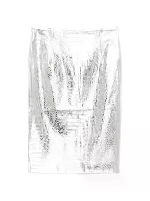 DES_PHEMMES Croc-effect Metallic Skirt - Silver