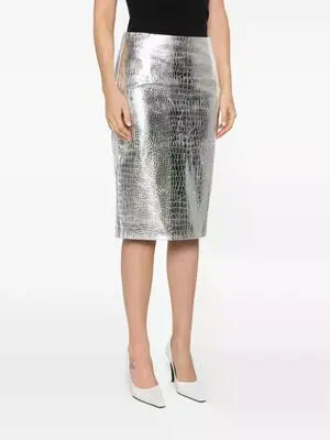 DES_PHEMMES Croc-effect Metallic Skirt