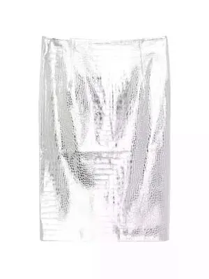 DES_PHEMMES Croc-effect Metallic Skirt - Silver