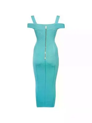 Balmain Cold-shoulder Rib-knit Midi Dress