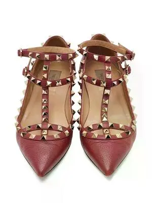 Valentino Garavani Rockstud T-strap Ballet Flats - Red