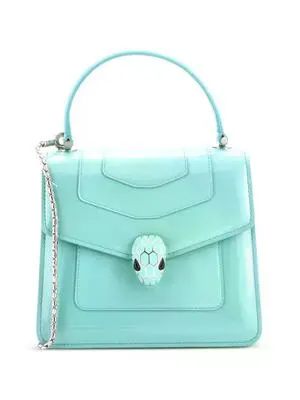 BVLGARI Serpenti Forever Top Handle Bag Patent Small Satchel - Green