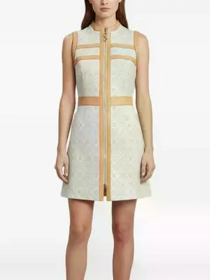 LOUIS VUITTON Monogram Jacquard Leather-trim A-line Mini Dress - Neutrals