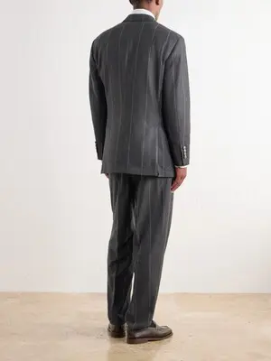 Brunello Cucinelli Double-breasted Pinstriped Wool, Cashmere And Silk-blend Flannel Suit Jacket