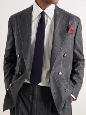 Brunello Cucinelli Double-breasted Pinstriped Wool, Cashmere And Silk-blend Flannel Suit Jacket