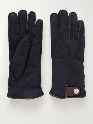 Brunello Cucinelli Leather-trimmed Suede Gloves - Blue