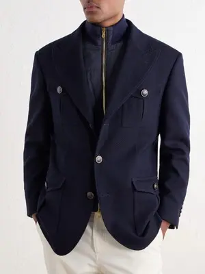 Brunello Cucinelli Herringbone Wool And Cotton-blend Twill Jacket With Detachable Shell Liner