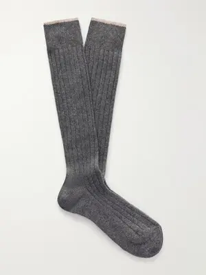Brunello Cucinelli Ribbed Cashmere Socks - Gray