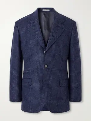 Brunello Cucinelli Prince Of Wales Checked Wool And Cashmere-blend Flannel Blazer - Blue