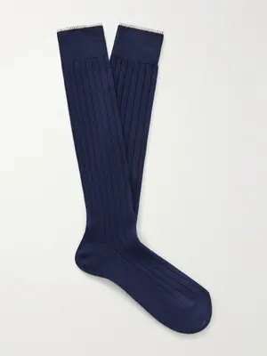 Brunello Cucinelli Ribbed Cashmere Socks - Blue