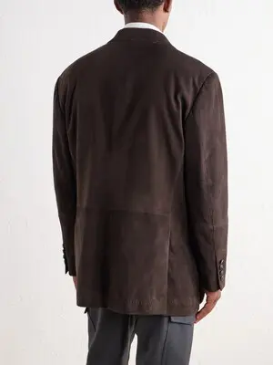 Brunello Cucinelli Paneled Pintucked Suede Blazer