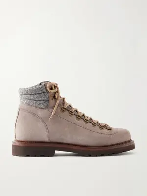 Brunello Cucinelli Leather-trimmed Suede Hiking Boots