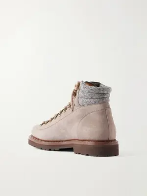 Brunello Cucinelli Leather-trimmed Suede Hiking Boots