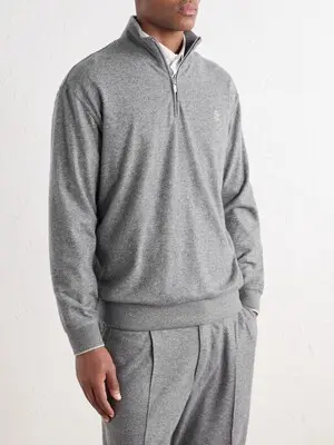 Brunello Cucinelli Logo-embroidered Cashmere Half-zip Sweater - Gray