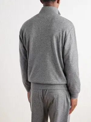 Brunello Cucinelli Logo-embroidered Cashmere Half-zip Sweater - Gray