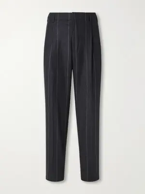 Brunello Cucinelli Straight-leg Pinstriped Pleated Wool, Silk And Cashmere-blend Flannel Suit Trousers - Gray