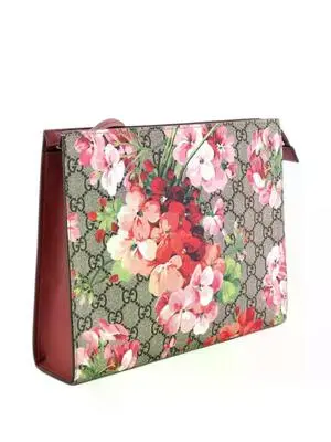 Gucci Toiletry Pouch Blooms Print Gg Coated Canvas Large Clutch Bag