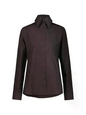 Khaite Ivy Pointed-collar Long-sleeve Shirt - Brown